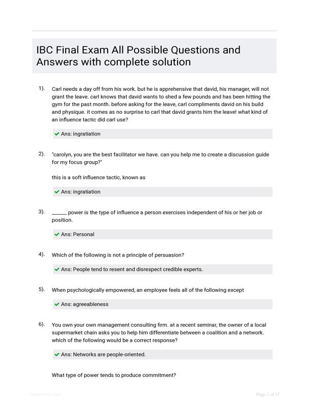 IBC Final Exam All Possible Questions And Answers With Complete Solution