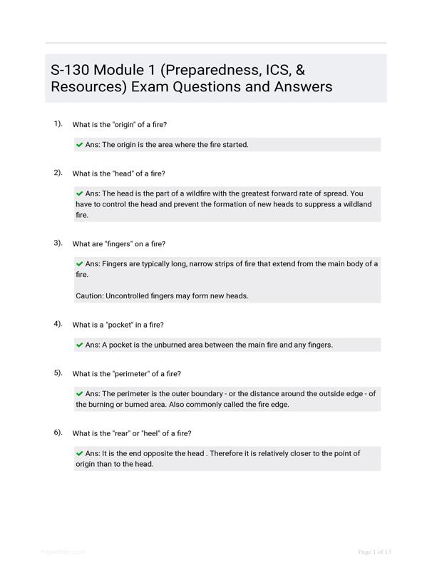 S-130 Module 1 (Preparedness, ICS, & Resources) Exam Questions And Answers