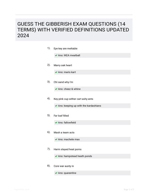 GUESS THE GIBBERISH EXAM QUESTIONS (14 TERMS) WITH VERIFIED DEFINITIONS ...