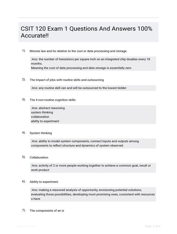 CSIT 120 Exam 1 Questions And Answers 100% Accurate!!