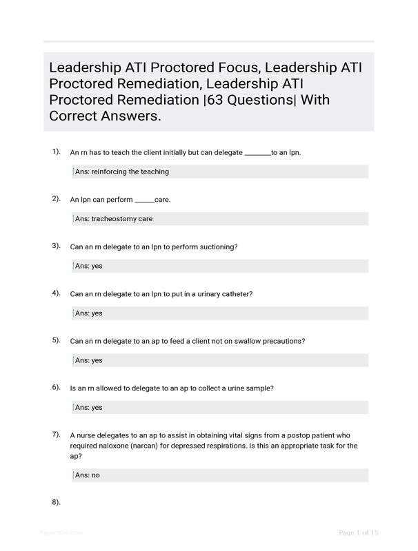 Leadership ATI Proctored Focus, Leadership ATI Proctored Remediation ...