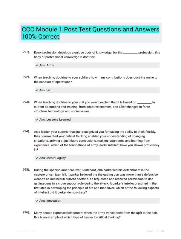 CCC Module 1 Post Test | 68 Questions & Answers 100% Accurate