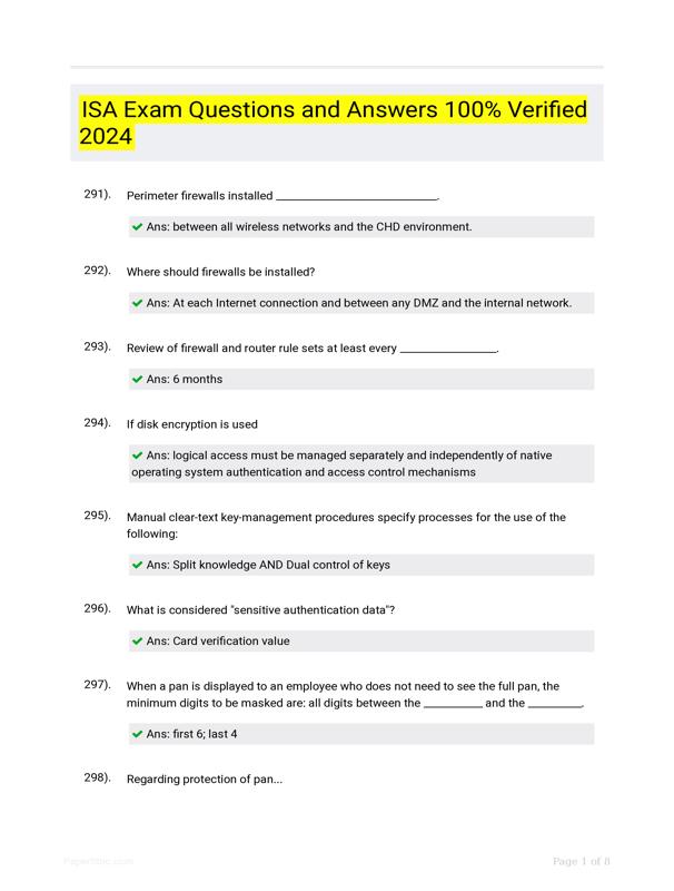 ISA Exam Questions And Answers 100% Verified 2024