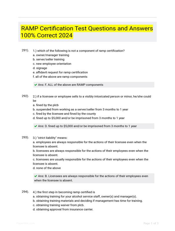 RAMP Certification Test Questions And Answers 100% Correct 2024