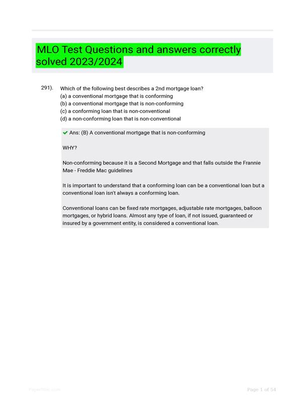 MLO Test Questions And Answers Correctly Solved 2023/2024