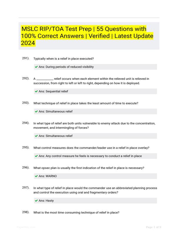 MSLC RIP/TOA Test Prep | 55 Questions With 100% Correct Answers ...