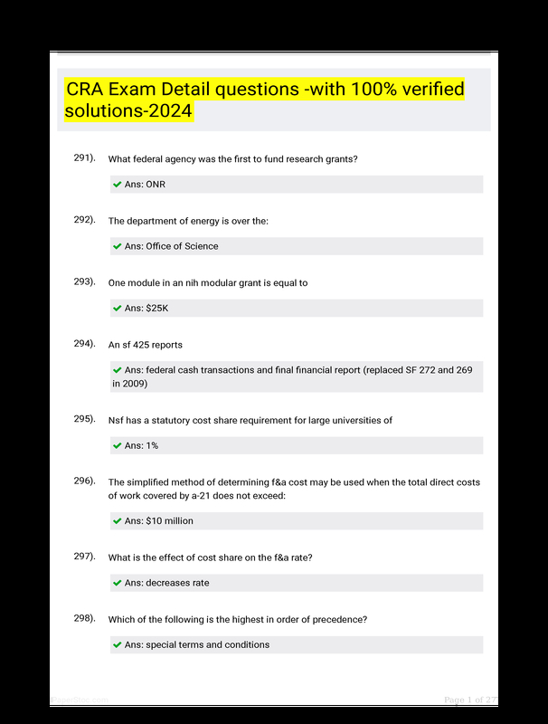 CRA Exam Detail Questions -with 100% Verified Solutions-2024