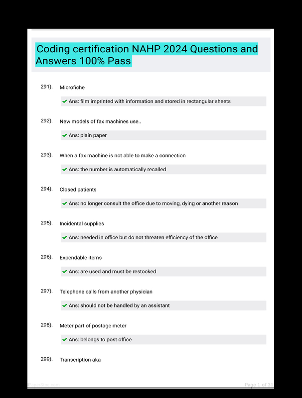 Coding Certification NAHP 2024 Questions And Answers 100% Pass