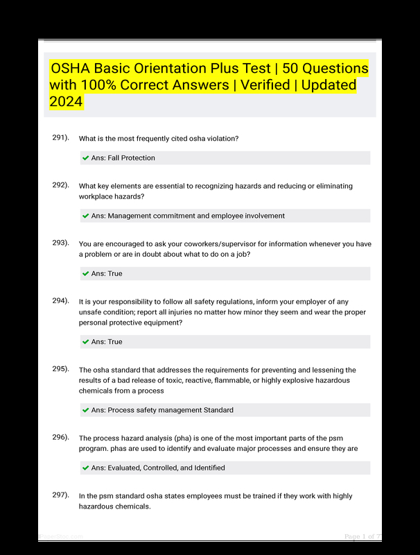 OSHA Basic Orientation Plus |51 Questions| With Correct Answers.