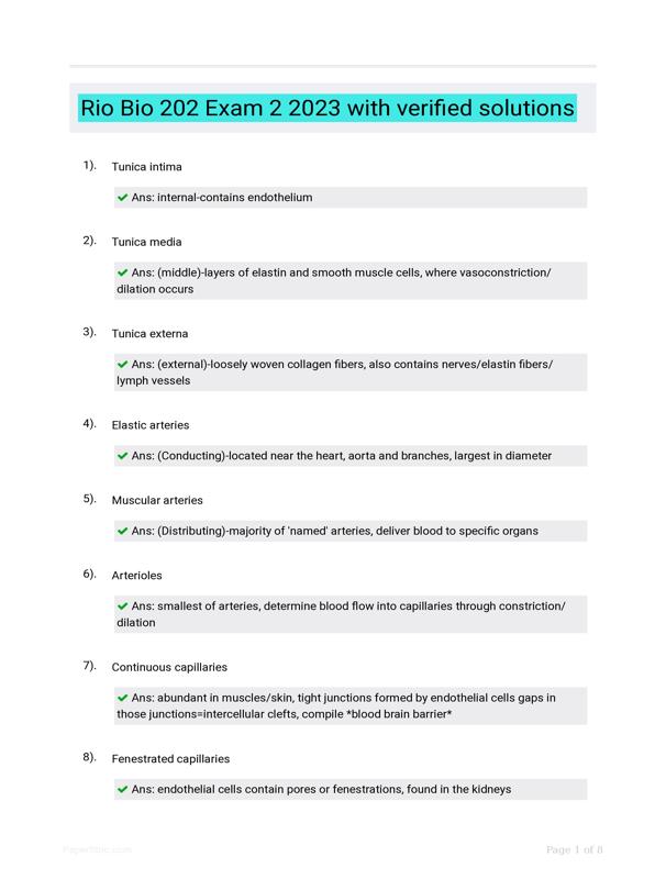 Rio Bio 202 Exam 2 2023 With Verified Solutions