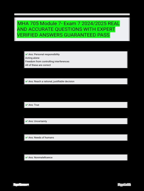MHA 705 Module 7- Exam 7 2024/2025 REAL AND ACCURATE QUESTIONS WITH ...