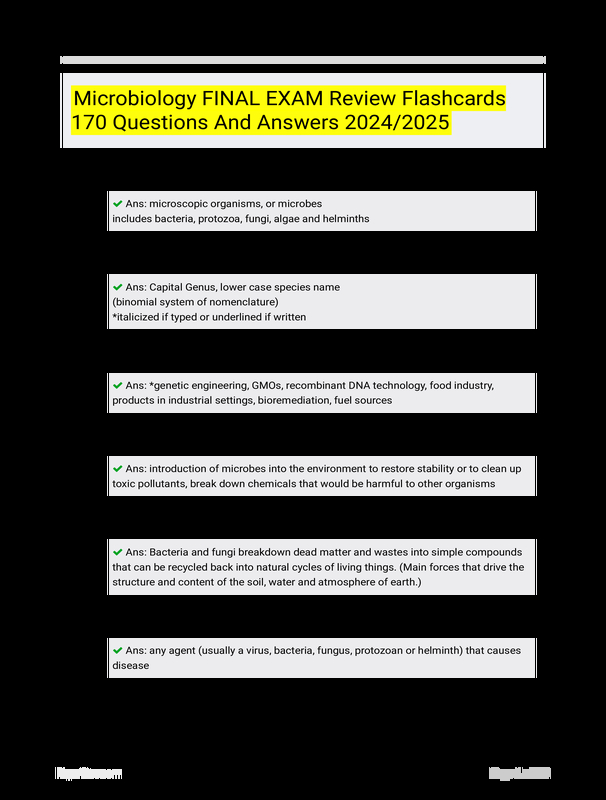 Microbiology FINAL EXAM Review Flashcards 170 Questions And Answers ...