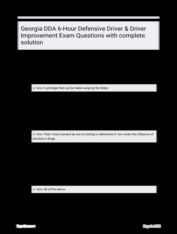 Georgia DDA 6-Hour Defensive Driver & Driver Improvement Exam Questions ...
