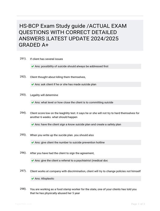 HS-BCP Exam Study Guide /ACTUAL EXAM QUESTIONS WITH CORRECT DETAILED ...