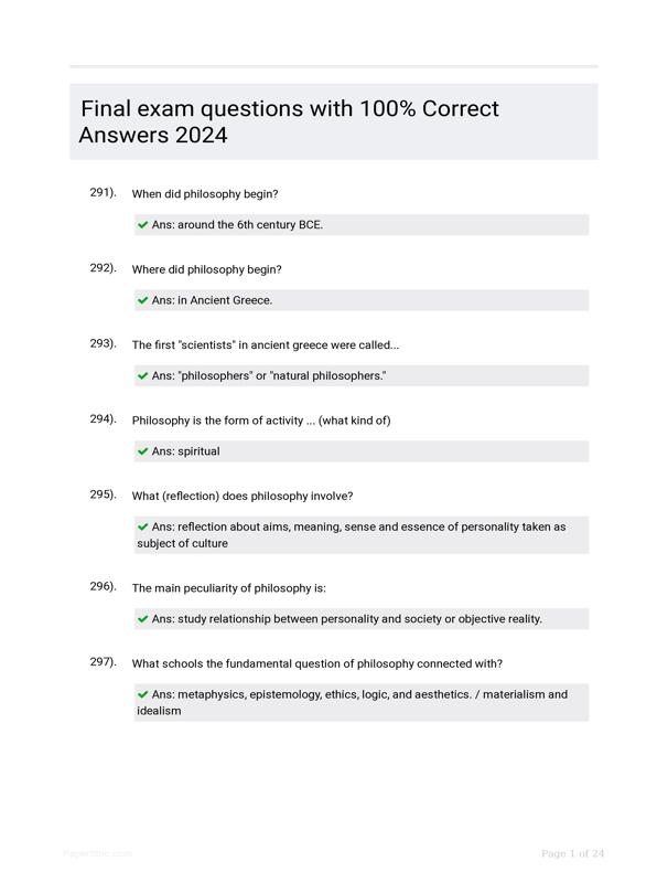 Final Exam Questions With 100% Correct Answers 2024