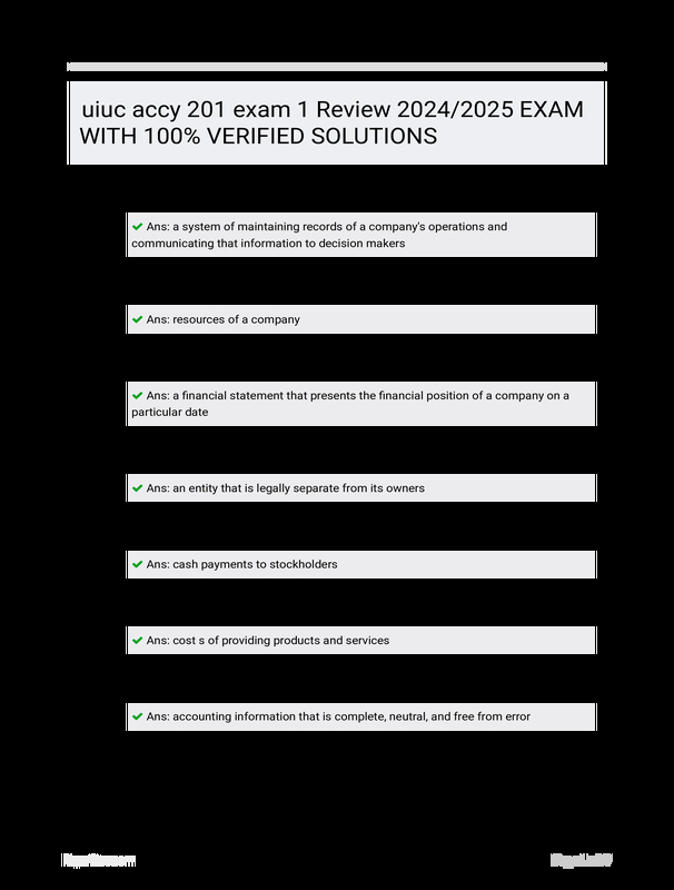 Uiuc Accy 201 Exam 1 Review 2024/2025 EXAM WITH 100% VERIFIED SOLUTIONS