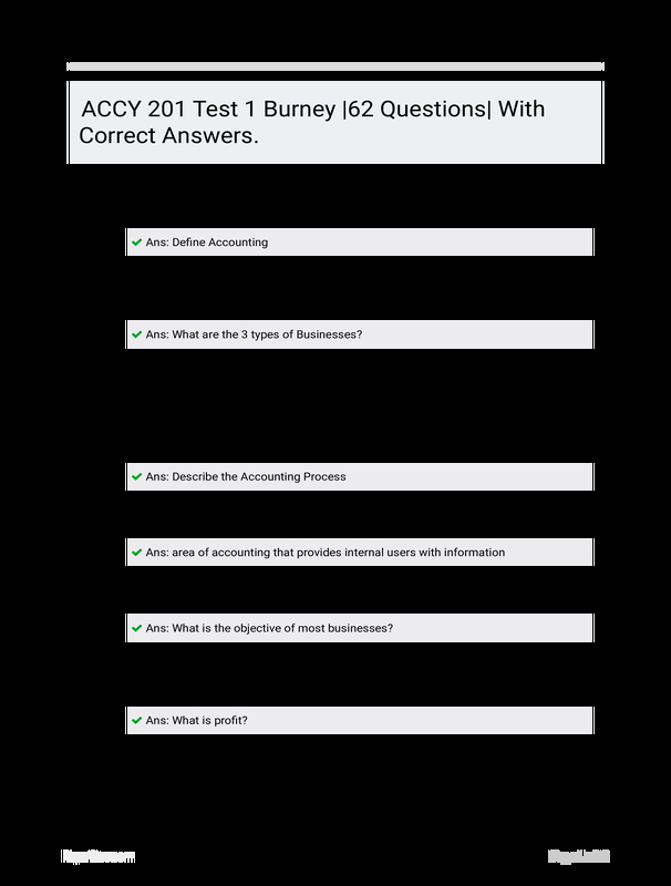 ACCY 201 Test 1 Burney |62 Questions| With Correct Answers.