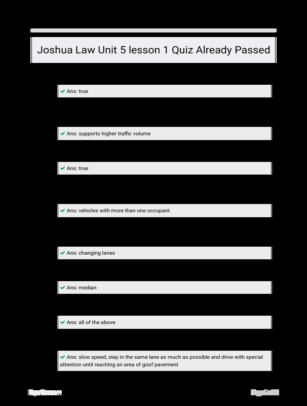 Joshua Law Unit 5 Lesson 1 Quiz Already Passed