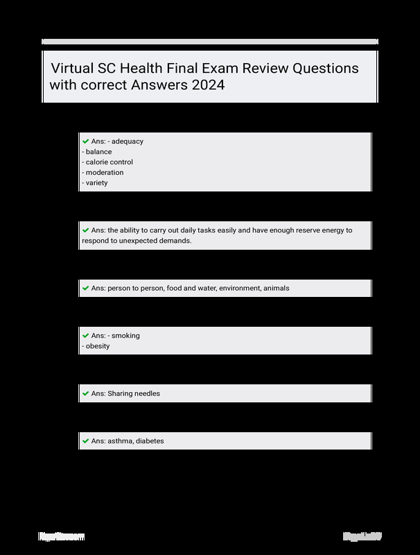 Virtual SC Health Final Exam Review Questions With Correct Answers 2024