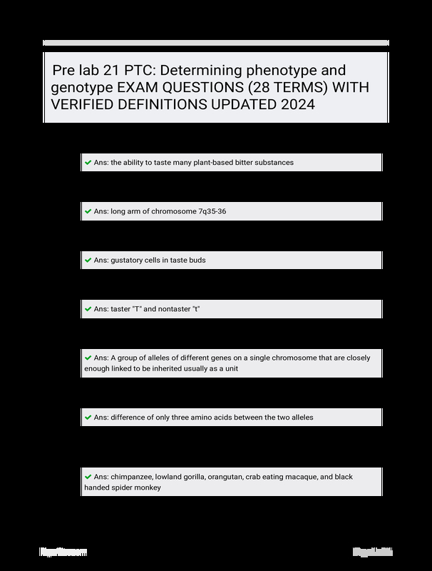 Pre Lab 21 PTC: Determining Phenotype And Genotype EXAM QUESTIONS (28 ...