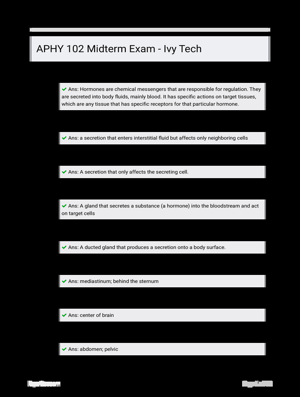 APHY 102 Midterm Exam - Ivy Tech