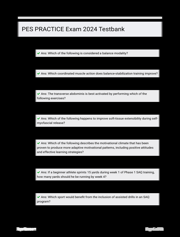 PES PRACTICE Exam 2024 Testbank