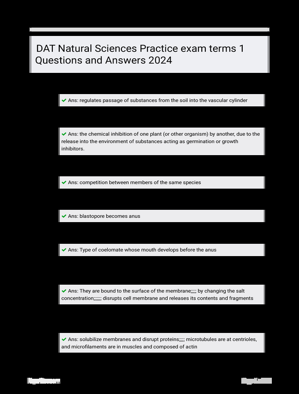 DAT Natural Sciences Practice Exam Terms 1 Questions And Answers 2024