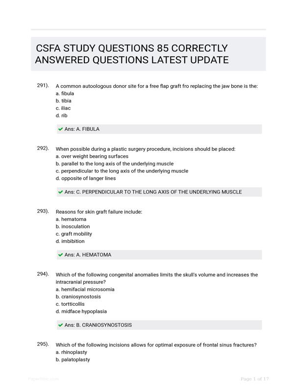 CSFA STUDY QUESTIONS 85 CORRECTLY ANSWERED QUESTIONS LATEST UPDATE