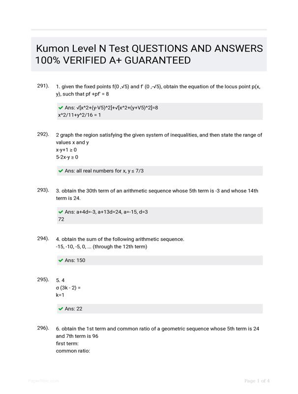 Kumon Level N Test QUESTIONS AND ANSWERS 100% VERIFIED A+ GUARANTEED