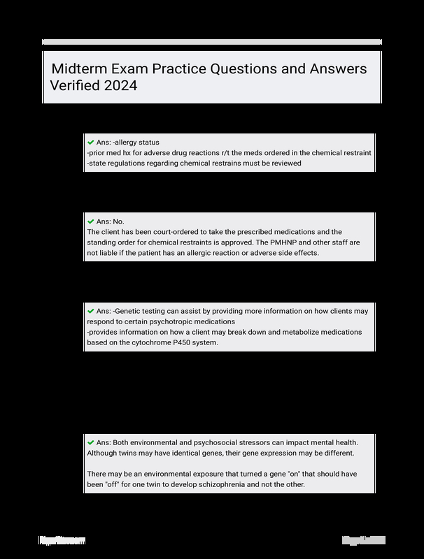 Midterm Exam Practice Questions And Answers Verified 2024