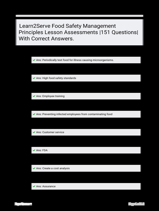 Learn2Serve Food Safety Management Principles Lesson Assessments |151 ...