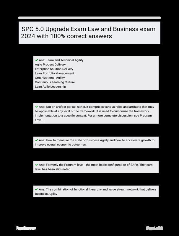 SPC 5.0 Upgrade Exam Law And Business Exam 2024 With 100% Correct Answers