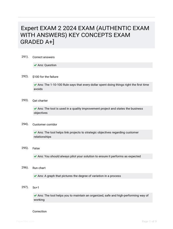 Expert EXAM 2 2024 EXAM (AUTHENTIC EXAM WITH ANSWERS) KEY CONCEPTS EXAM ...