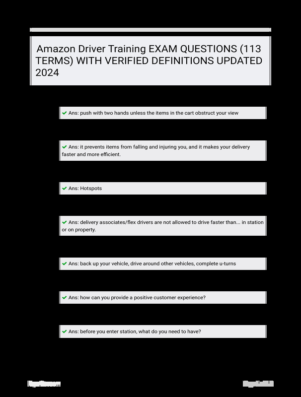Amazon Driver Training EXAM QUESTIONS (113 TERMS) WITH VERIFIED ...