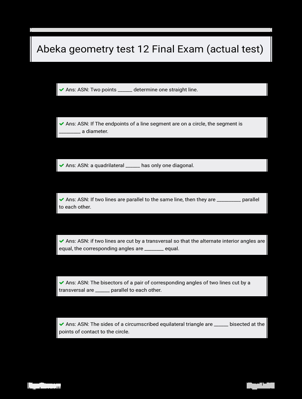 Abeka Geometry Test 12 Final Exam (actual Test)