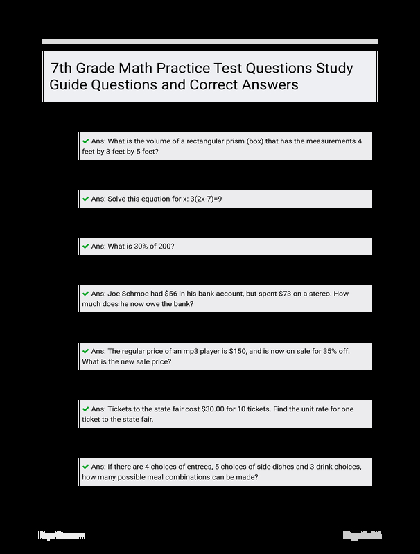 7th Grade Math Practice Test Questions Study Guide Questions And ...