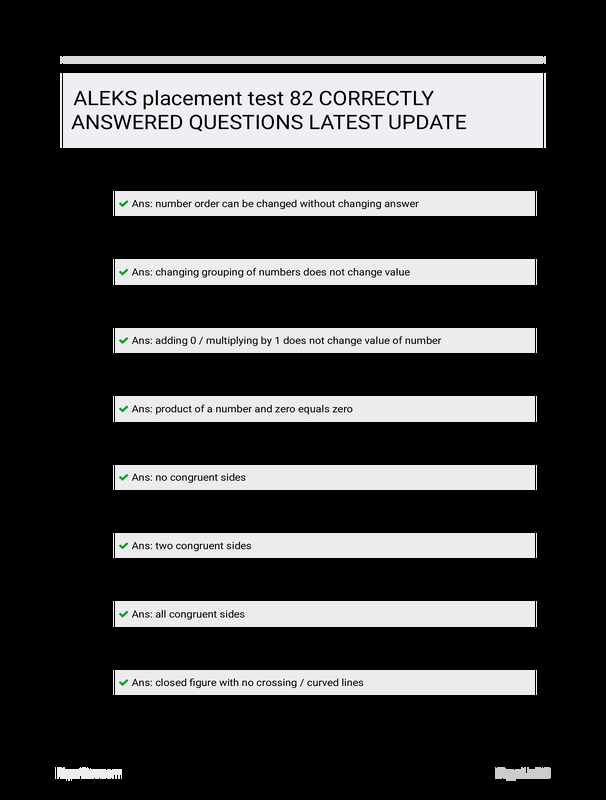 ALEKS Placement Test 82 CORRECTLY ANSWERED QUESTIONS LATEST UPDATE