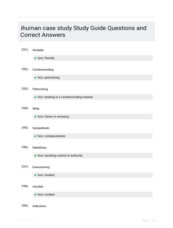 Ihuman Case Study Study Guide Questions And Correct Answers