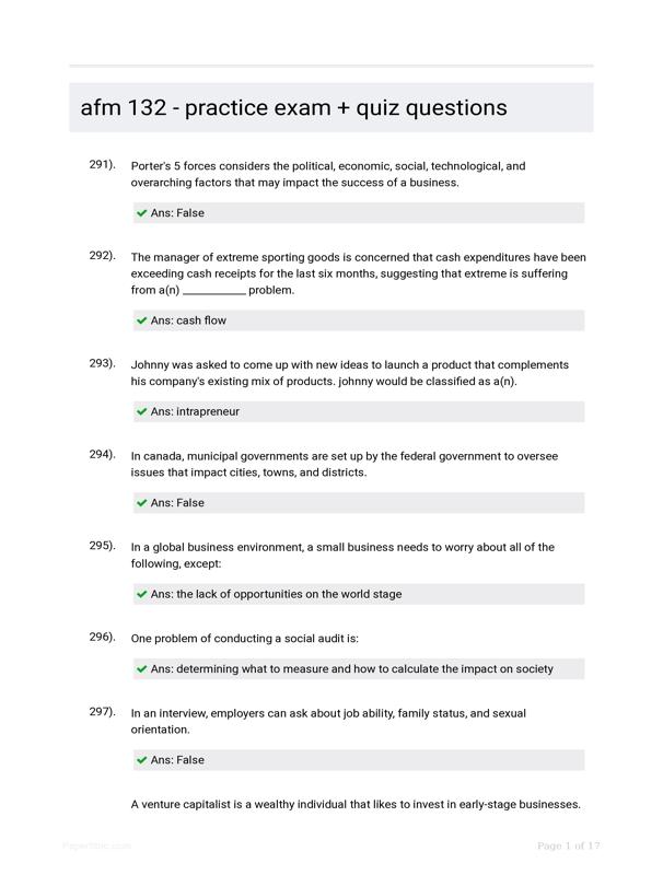Afm 132 - Practice Exam + Quiz Questions