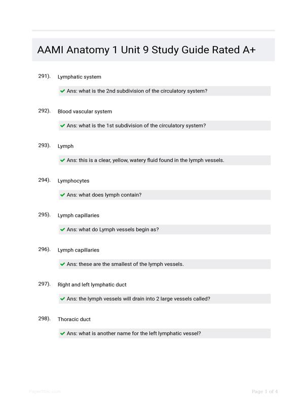 AAMI Anatomy 1 Unit 9 Study Guide Rated A+