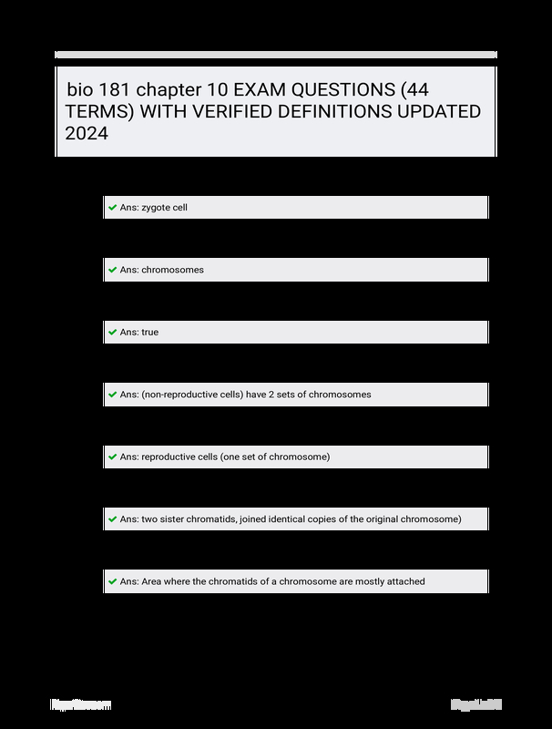Bio 181 Chapter 10 EXAM QUESTIONS (44 TERMS) WITH VERIFIED DEFINITIONS ...