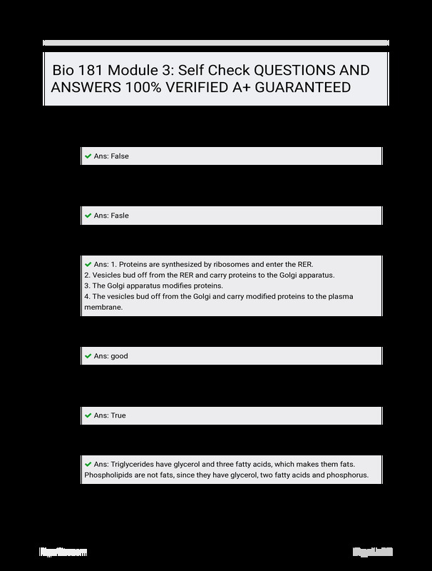 Bio 181 Module 3: Self Check QUESTIONS AND ANSWERS 100% VERIFIED A+ GUARANTEED