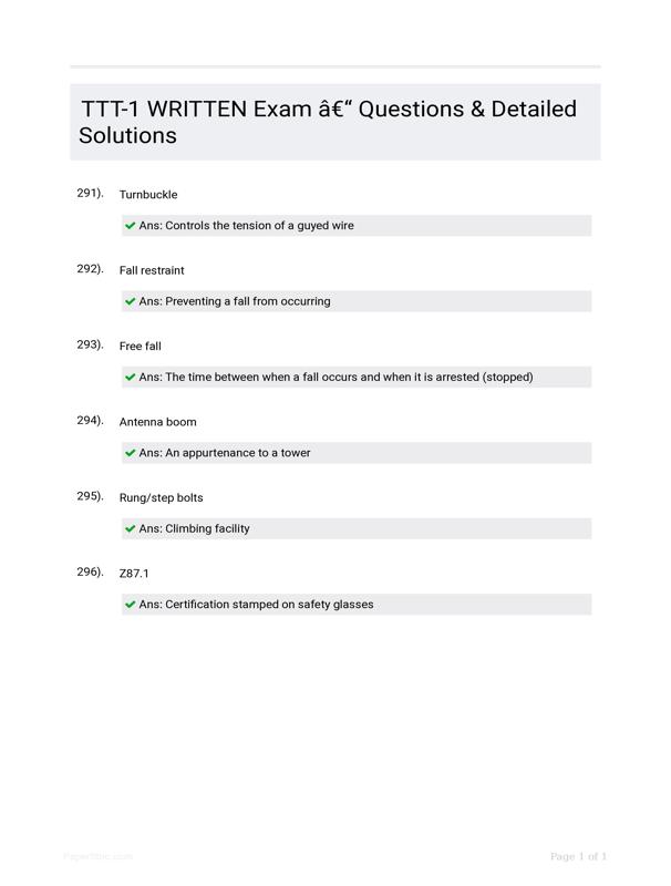 TTT-1 WRITTEN Exam - Questions & Detailed Solutions