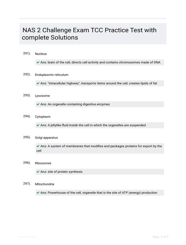 NAS 2 Challenge Exam TCC Practice Test With Complete Solutions