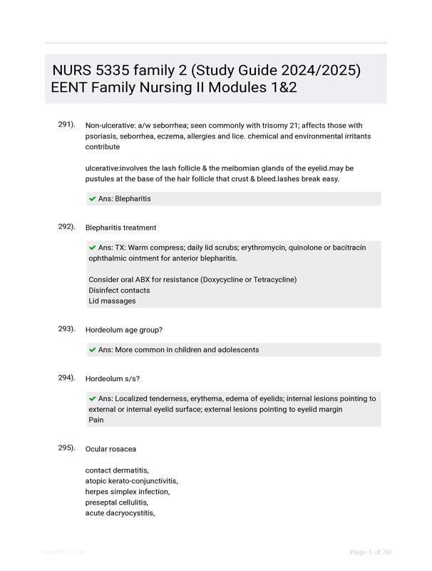 NURS 5335 Family 2 (Study Guide 2024/2025) EENT Family Nursing II ...