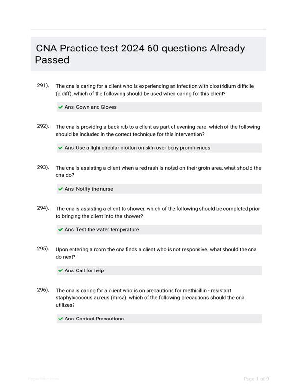 CNA Practice Test 2024 60 Questions Already Passed