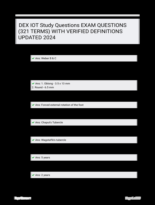 DEX IOT Study Questions EXAM QUESTIONS (321 TERMS) WITH VERIFIED ...
