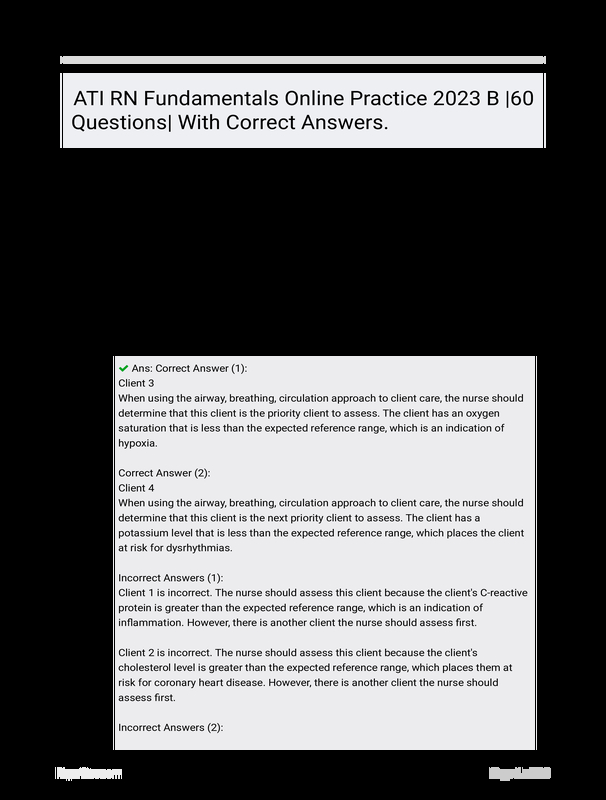 ATI RN Fundamentals Online Practice 2023 B |60 Questions| With Correct ...