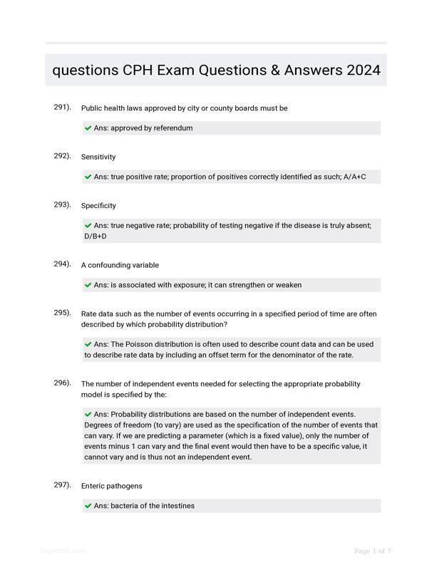 Questions CPH Exam Questions & Answers 2024