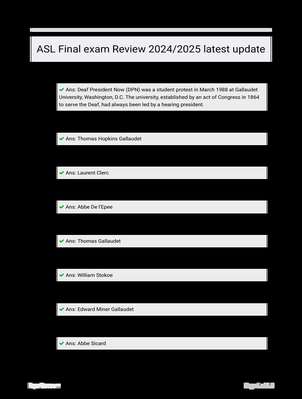 ASL Final Exam Review 2024/2025 Latest Update